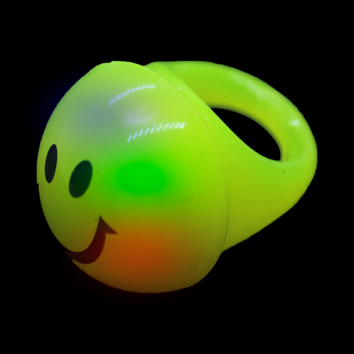 LED Light Up Jelly Smiley Face Rings - Yellow | GlowUniverse.com
