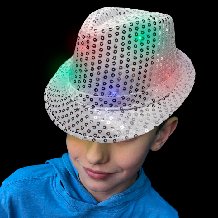 LED Flashing Sequined Fedora - White | GlowUniverse.com