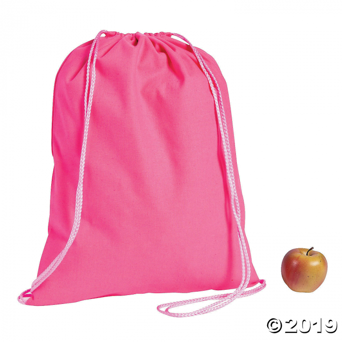 DIY Large Hot Pink Canvas Drawstring Bags (Per Dozen) | GlowUniverse.com