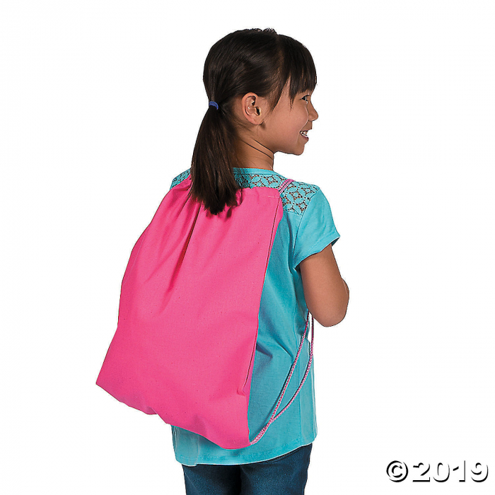 DIY Large Hot Pink Canvas Drawstring Bags (Per Dozen) | GlowUniverse.com
