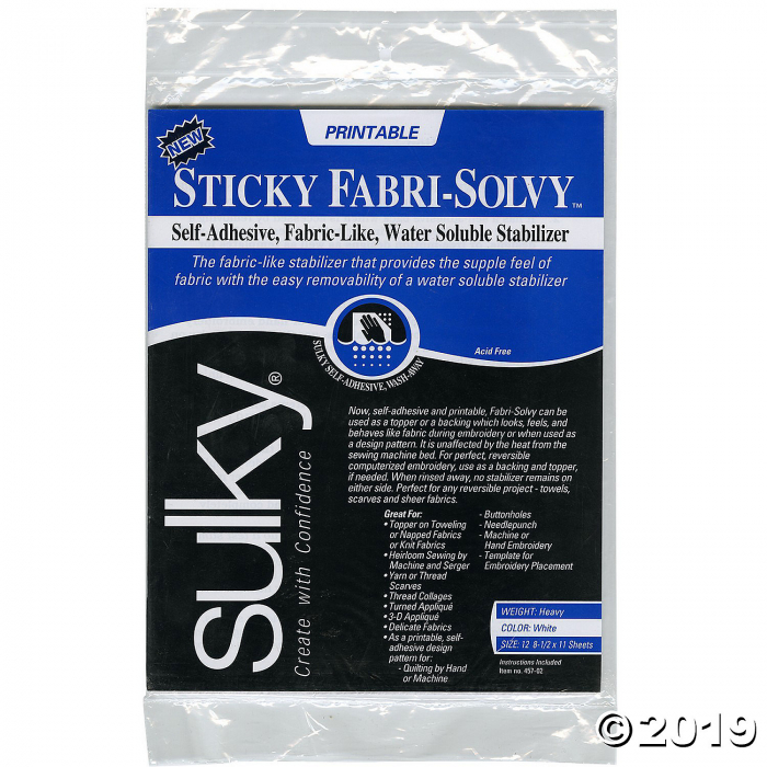 Sulky Sticky Fabri-Solvy Stabilizer 8.5"X11" 12/Pkg (1 Set(s ...