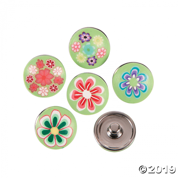 Large Polymer Green Snap Beads with Flowers - 17mm (Per Dozen ...