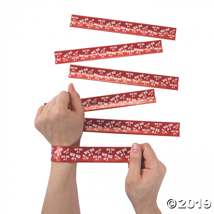 Red We're #1 Glitter Slap Bracelets (Per Dozen) | GlowUniverse.com