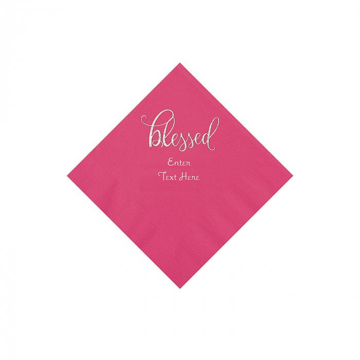 Hot Pink Blessed Personalized Napkins with Silver Foil - Beverage (50 ...