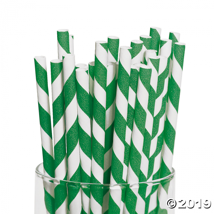 Green Striped Paper Straws (24 Piece(s)) | GlowUniverse.com
