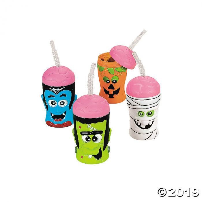 Halloween Brain Head Cups with Straws (Per Dozen) | GlowUniverse.com