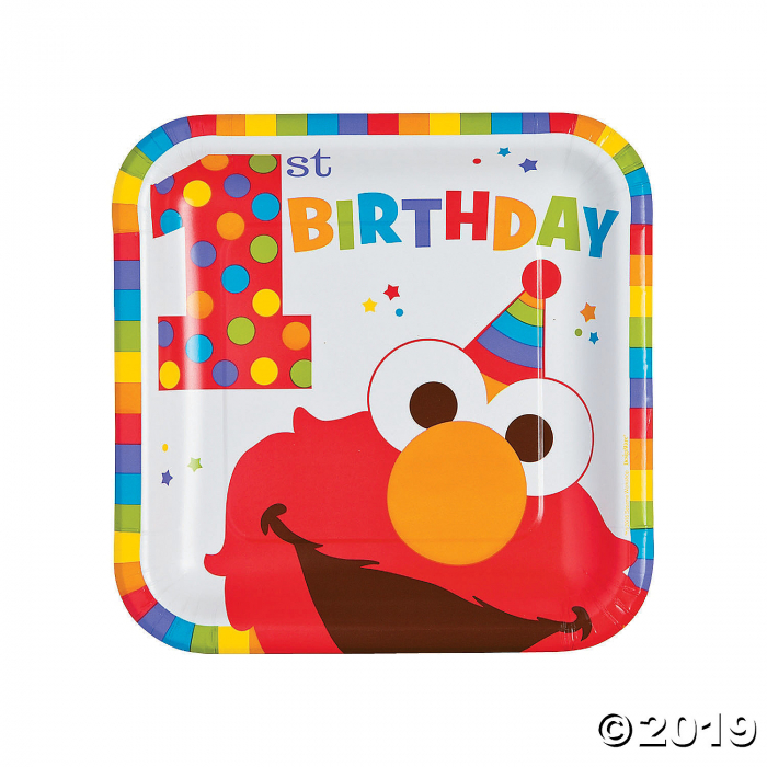 Elmo Turns One Square Paper Dinner Plates (8 Piece(s)) | GlowUniverse.com