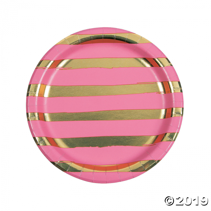 Candy Pink & Gold Foil Striped Paper Dinner Paper Plates (8 Piece(s ...
