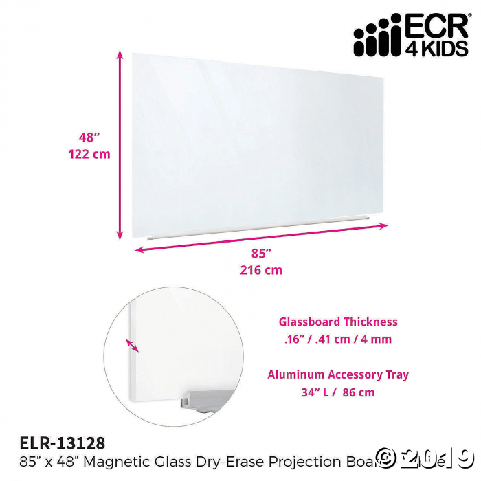 85in x 48in Magnetic Glass Dry-Erase Projection Board - White (1 Unit(s ...