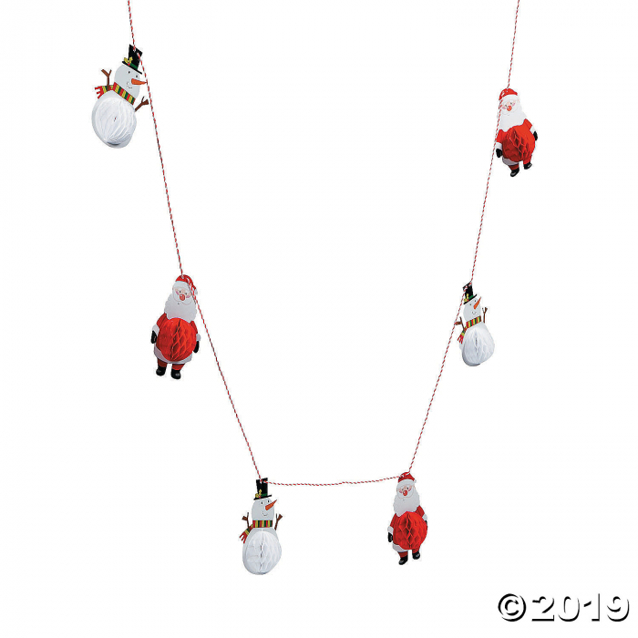 Santa & Snowmen Honeycomb Garland (1 Piece(s)) | GlowUniverse.com