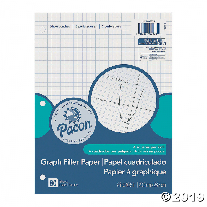 Graphing Paper - White, 3-Hole Punched, 1/4" Quadrille Ruled, 12pks (12 ...
