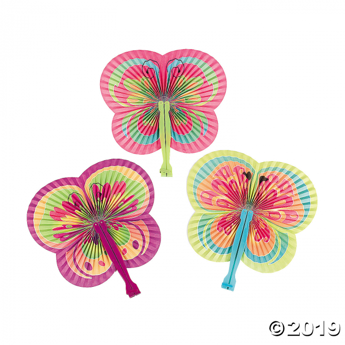Colorful Butterfly-Shaped Folding Hand Fans (Per Dozen) | GlowUniverse.com