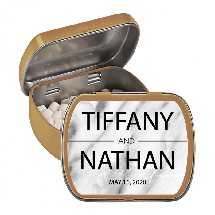 Personalized White Marble Mint Tins (24 Piece(s)) | GlowUniverse.com