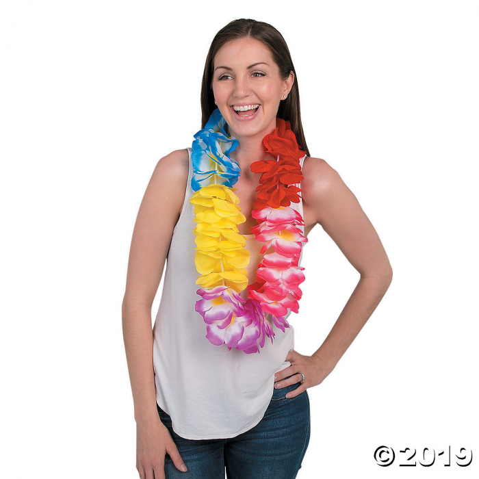 Multicolor Deluxe Flower Polyester Leis - 6 Pc. | GlowUniverse.com