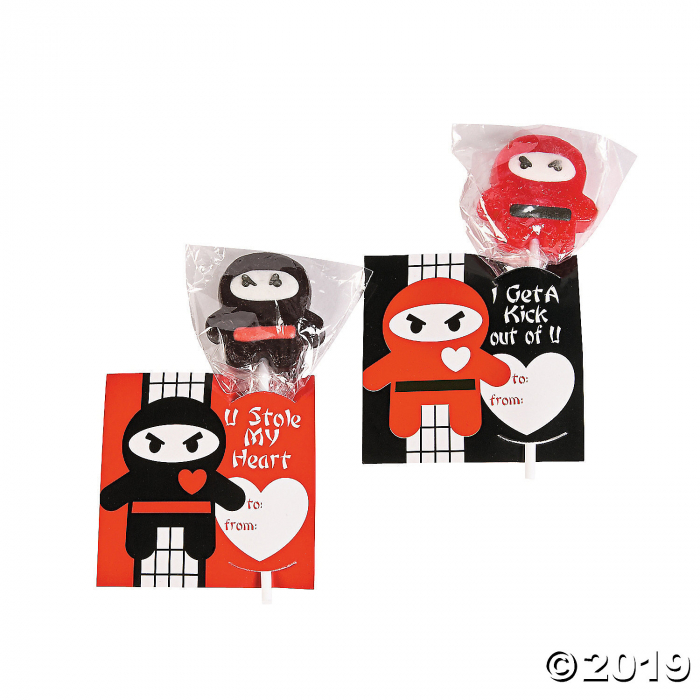 Valentine Ninja Lollipops with Cards (Per Dozen) | GlowUniverse.com