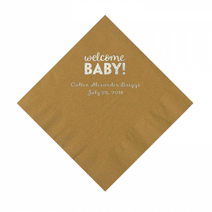 Gold Welcome Baby Personalized Napkins with Silver Foil Luncheon (50 ...