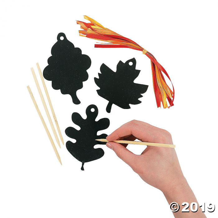 Magic Color Scratch Black Fall Leaves (Makes 24) | GlowUniverse.com
