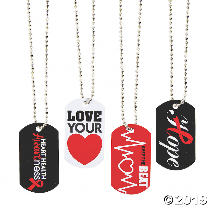 Heart Health Awareness Dog Tag Necklaces (Per Dozen) | GlowUniverse.com
