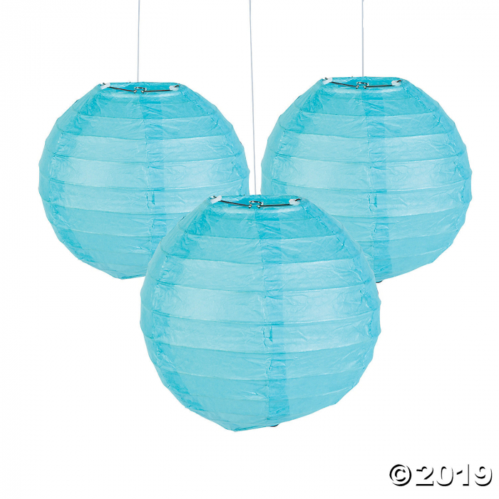 Mini Light Blue Hanging Paper Lanterns (Per Dozen) | GlowUniverse.com