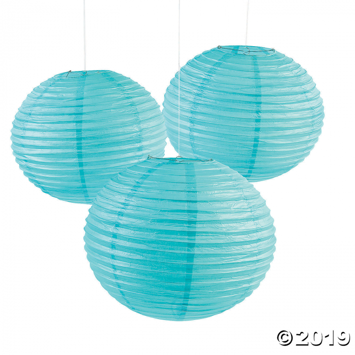 18" Light Blue Hanging Paper Lanterns (6 Piece(s)) | GlowUniverse.com