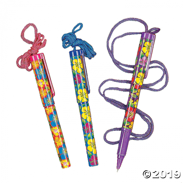 Bright Hibiscus Pen on A Rope (Per Dozen) | GlowUniverse.com