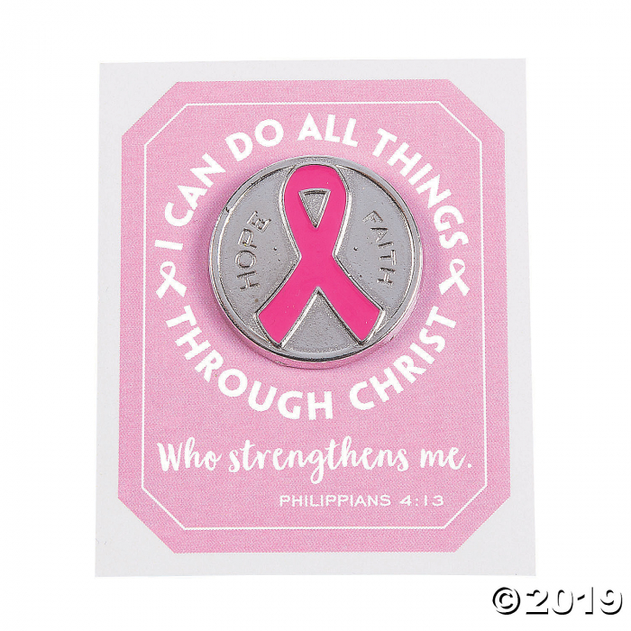 Pink Ribbon Faith Tokens on Cards (Per Dozen) | GlowUniverse.com
