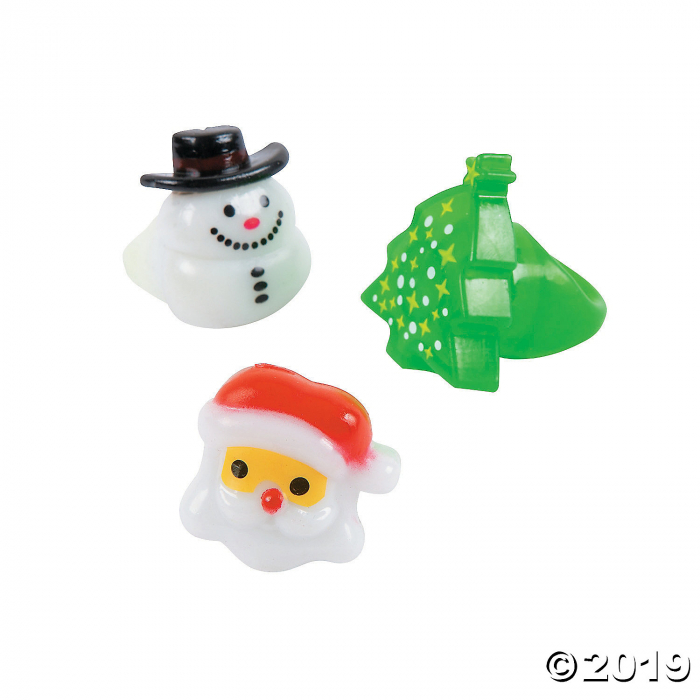 Flashing Christmas Character Light-Up Rings (Per Dozen) | GlowUniverse.com