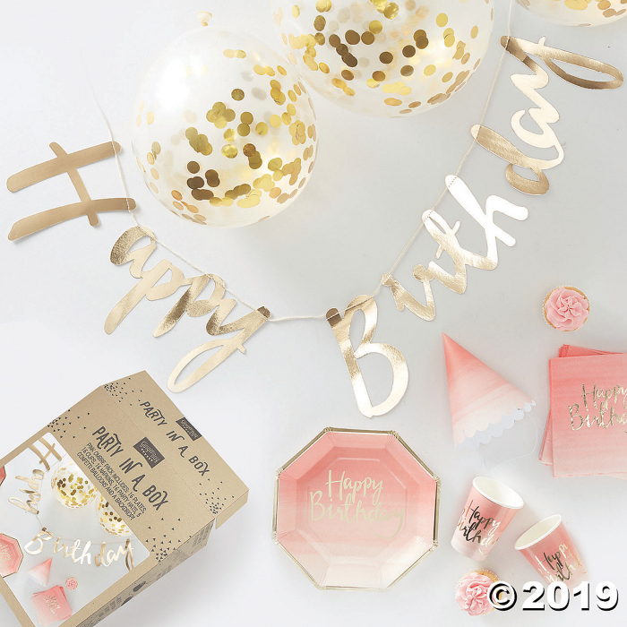 Ginger Ray Gold Foil Pink Ombre Happy Birthday Party in a Box (1 Set(s ...