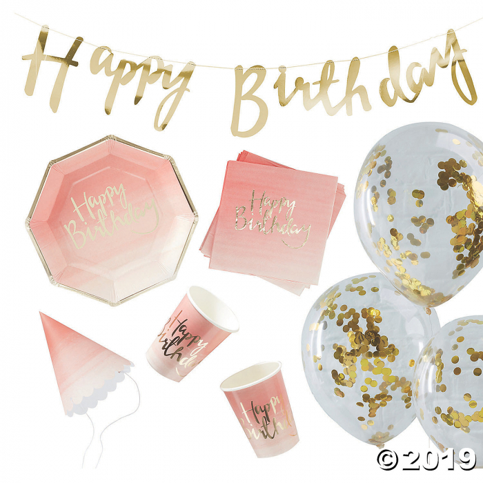 Ginger Ray Gold Foil Pink Ombre Happy Birthday Party in a Box (1 Set(s ...