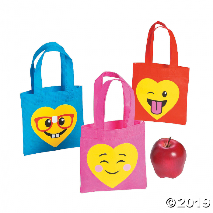 Mini Valentine's Day Emoji Tote Bags (Per Dozen) | GlowUniverse.com