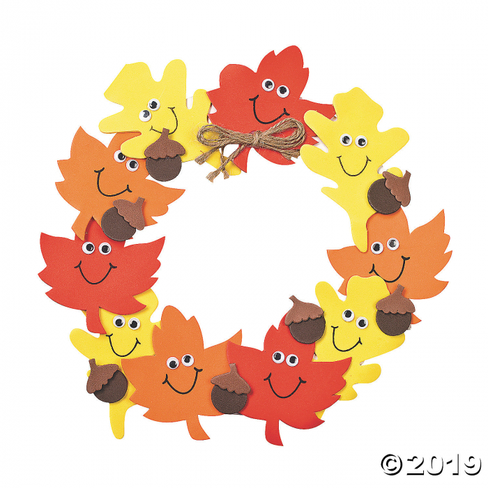 Foam Smile Face Leaves Wreath Craft Kit (Makes 12) | GlowUniverse.com