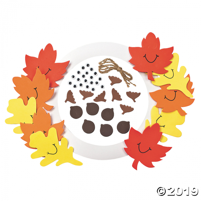 Foam Smile Face Leaves Wreath Craft Kit (Makes 12) | GlowUniverse.com