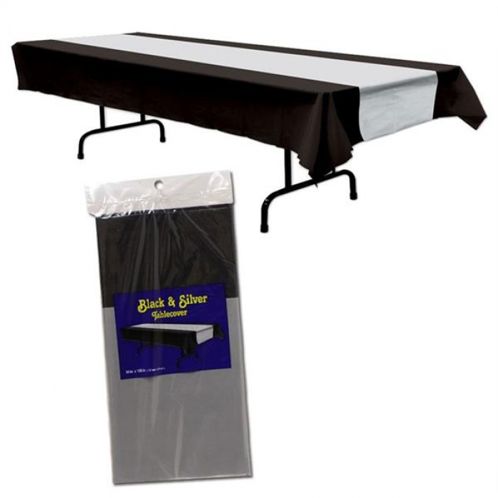 Black & Silver Plastic Table Cover | GlowUniverse.com