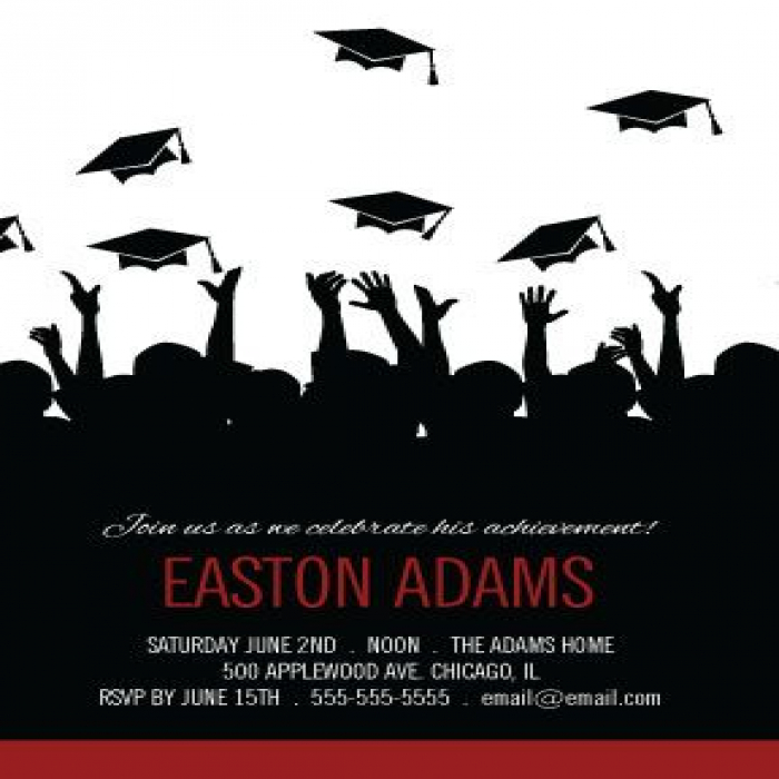 Maroon Tossing Caps Vertical Graduation Invitations - 5 x 7 ...